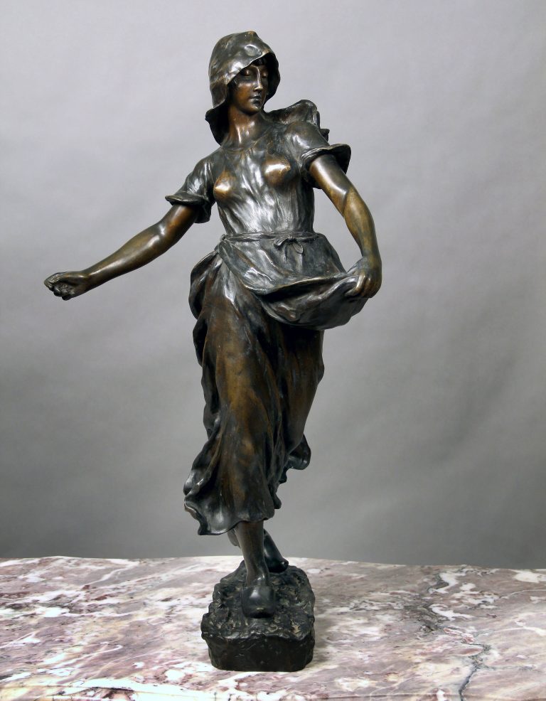 Late 19th Century Bronze Sculpture of a Dutch Maiden Sowing Seeds ...