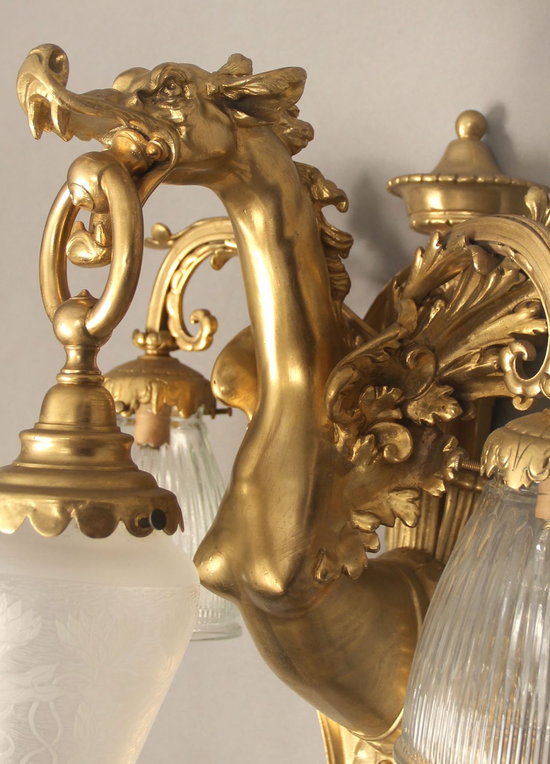 An Interesting Pair of Late 19th Century Gilt Bronze Three Light Dragon ...