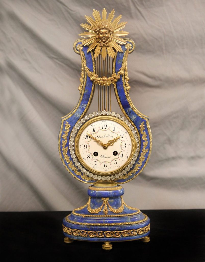 A Fine 18th Century Gilt Bronze and Lapis Lazuli Striking Lyre Mantle ...