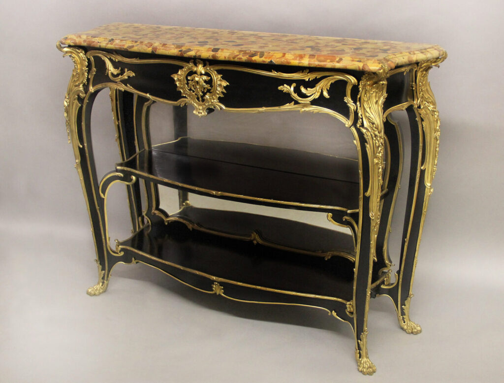 A Unique Late 19th Century Louis XV Style Gilt Bronze Mounted Ebonized ...